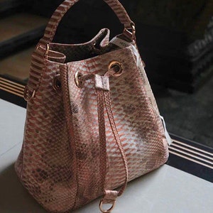 Genuine Python Skin Peachy Gold Bucket Crosshandle Bag Designer Women ...