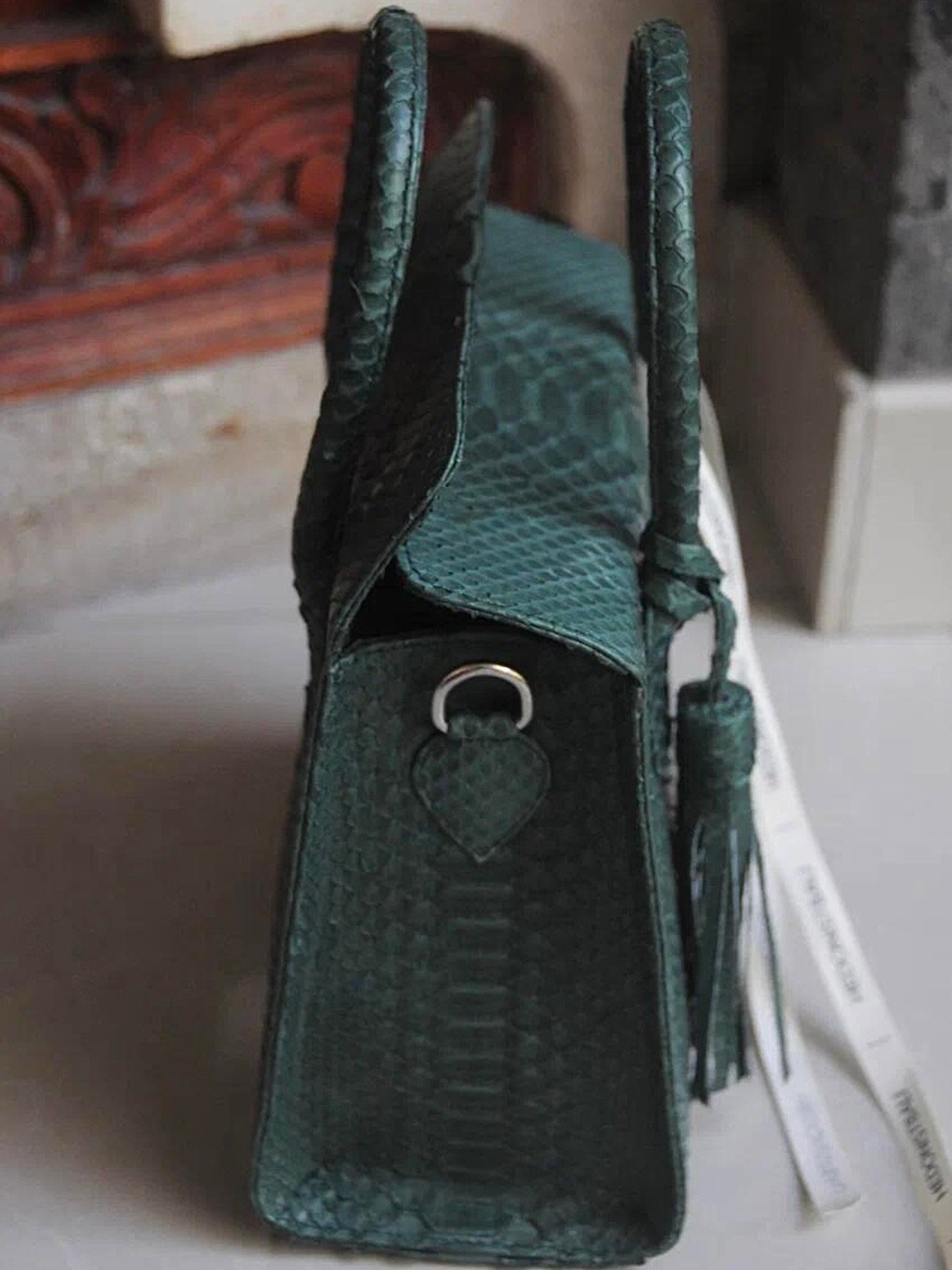 Top Handle Green Classy MORA Genuine Python Skin Bag Exotic Leather ...