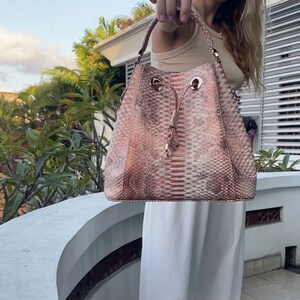 Genuine Python Skin Peachy Gold Bucket Crosshandle Bag Designer Women ...