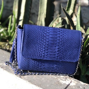 Genuine Python Skin Blue Crossbody Bag | Elegant Classy Leather Snake ...
