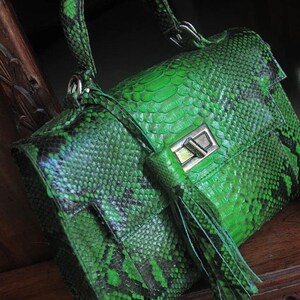 Top Handle Bright Green Classy Genuine Python Skin Bag | Exotic Leather ...