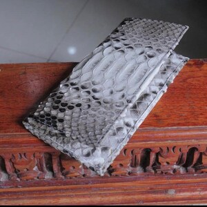 Genuine Python Skin Flat Unisex Gray Uncolored Wallet / Small Money ...