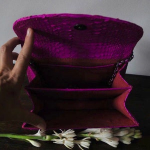 Genuine Python Skin Top Handle Hot Pink Crossbody Bag | Exotic Leather ...