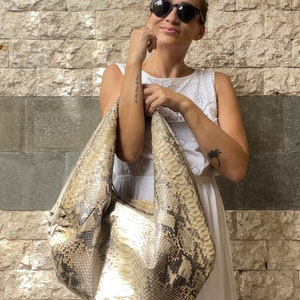 Big Soft Hobo Classy Sport Woman Bag Purse Genuine Python Skin Python ...