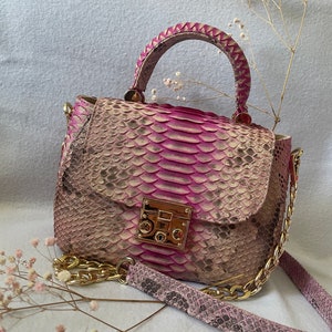 Genuine Python Top Handle Bag / Designer Bag / Exotic Leather Bag ...