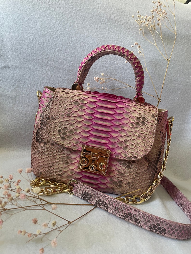 Genuine Python Top Handle Bag / Designer Bag / Exotic Leather Bag ...