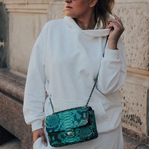 Genuine Python Skin Green Color Shiny Chain Bag | Shoulder Bag ...