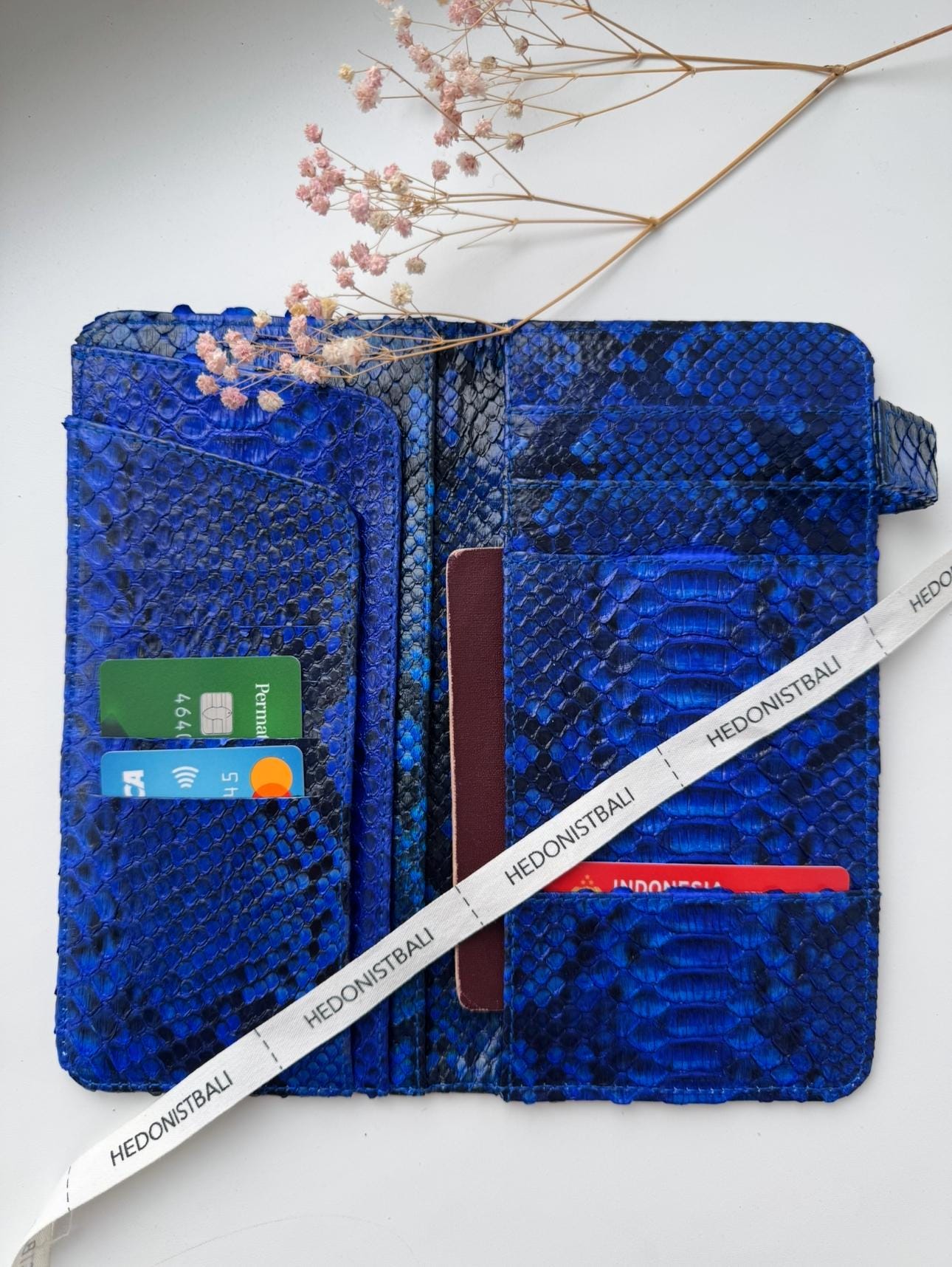 Genuine Python Skin Flat Unisex Blue Document Travel Organizer/ Exotic ...