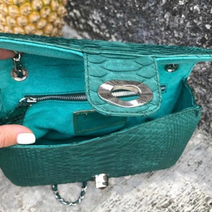 Dark Green Genuine Python Skin Crossbody Chain Bag Bright Summer Bag ...