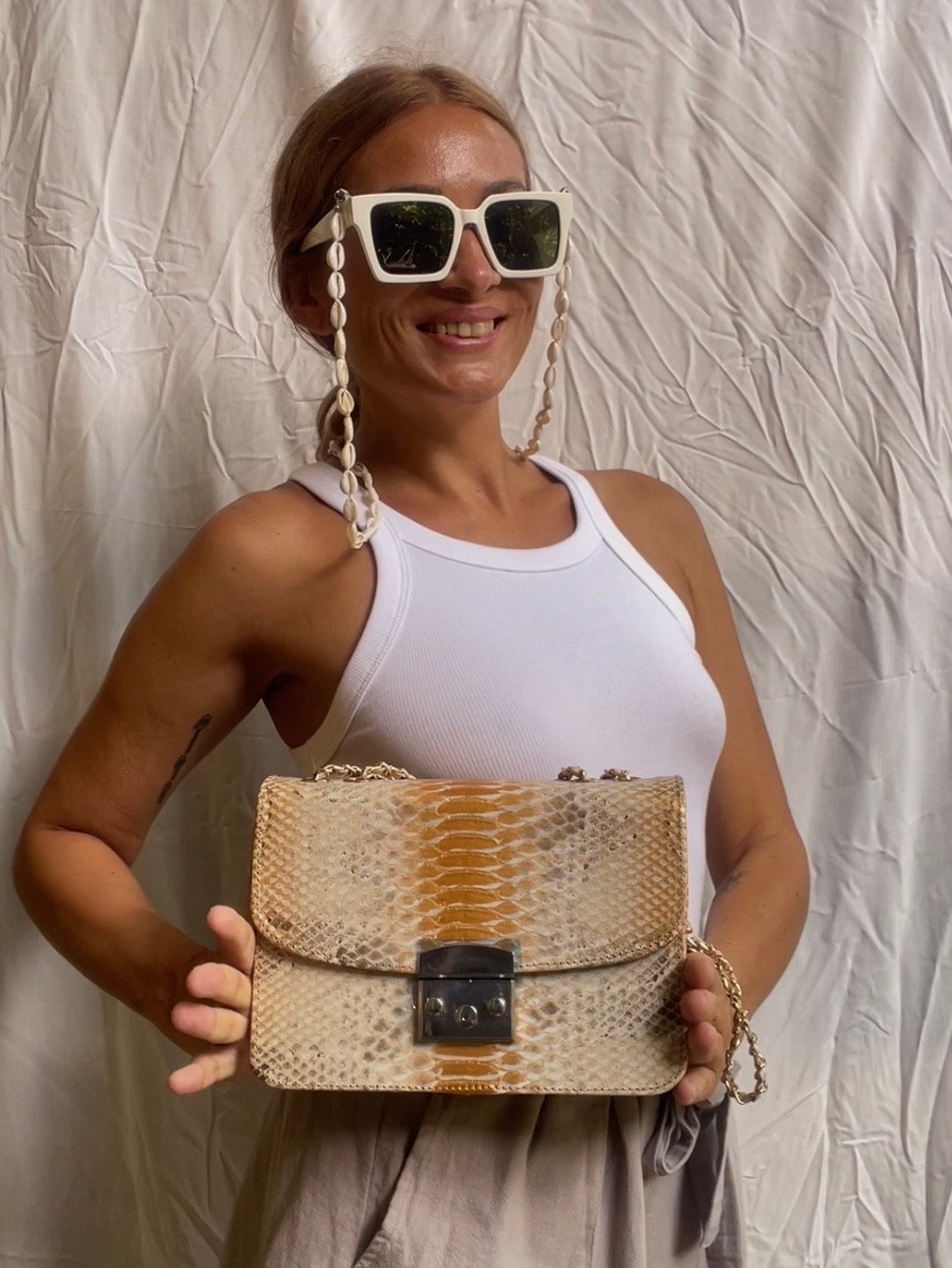 Genuine Python Skin Crossbody Gold Classy Bag| Designer Women Leather ...