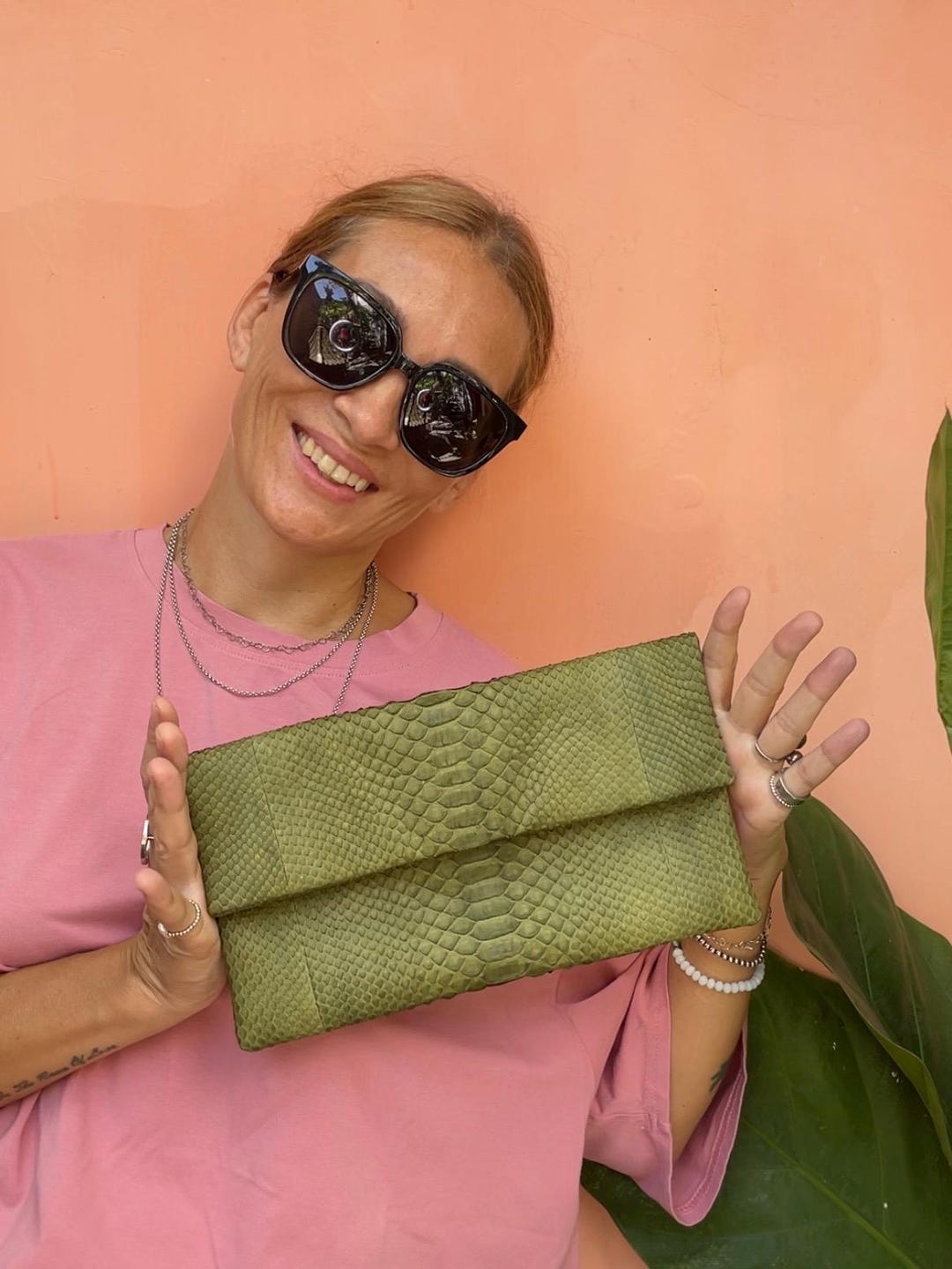 Genuine Python Skin Dark Green Envelope Clutch | Classy Elegant Leather ...