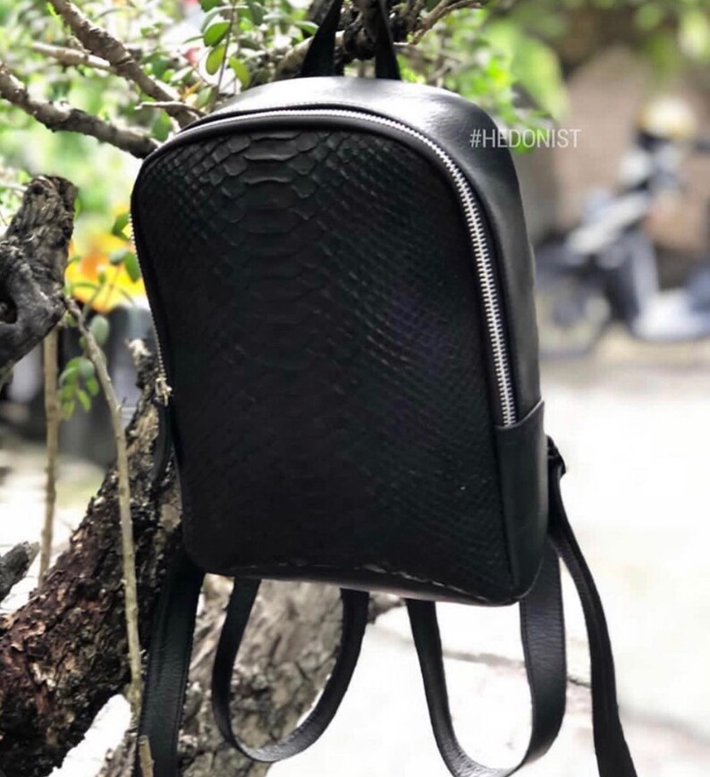 Leather Black Backpack Python Skin Woman | Leather Rucksack | Girls ...