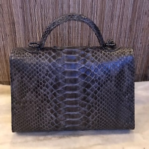 Top Handle Dark Grey Classy Genuine Python Skin Bag | Exotic Leather ...