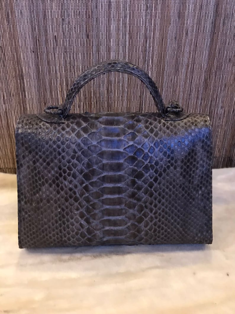 Top Handle Dark Grey Classy Genuine Python Skin Bag Exotic - Etsy