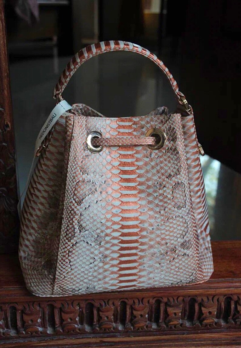 Genuine Python Skin Peachy Gold Bucket Crosshandle Bag - Etsy
