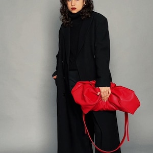 Genuine Leather Red Oversize Tote Shopper Triple Handle Big Bag ...