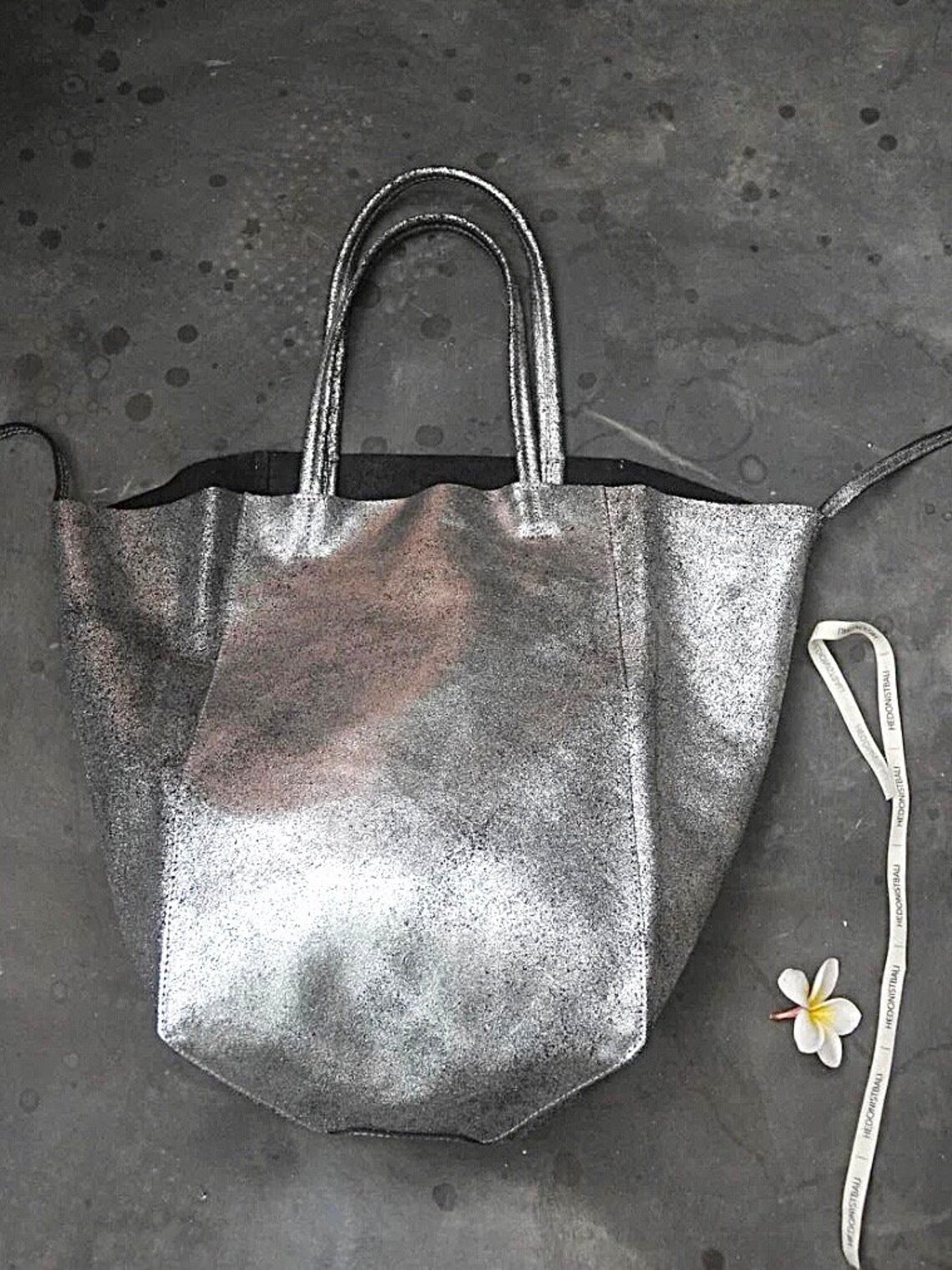 Genuine Leather Silver Tote Shopper Big Bag / Everyday Purse / Handmade ...