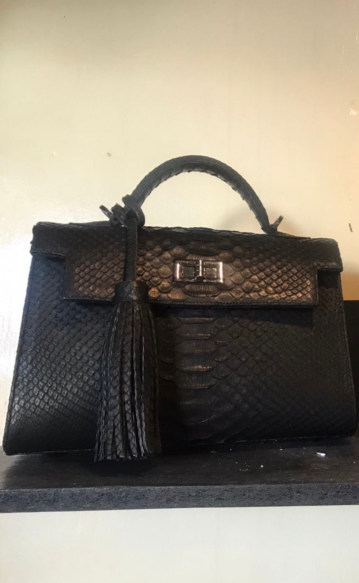 Top Handle Black Classy Genuine Python Skin Bag Exotic Leather Bags ...
