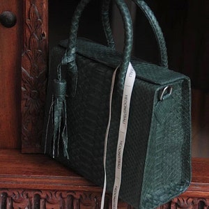 Top Handle Green Classy MORA Genuine Python Skin Bag | Exotic Leather ...