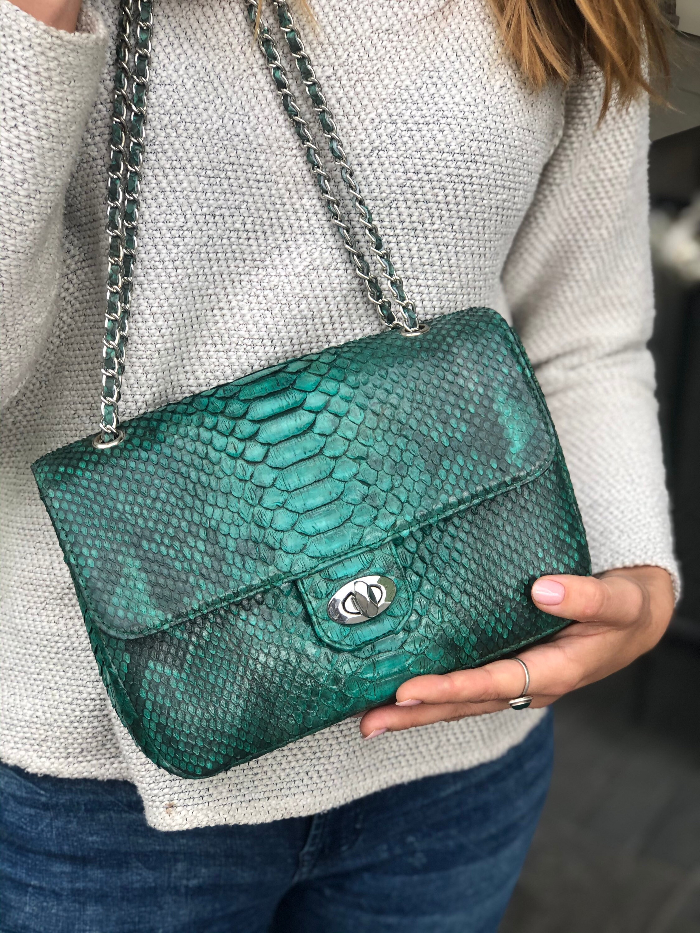 Genuine Python Skin Green Color Shiny Chain Bag Shoulder Bag - Etsy