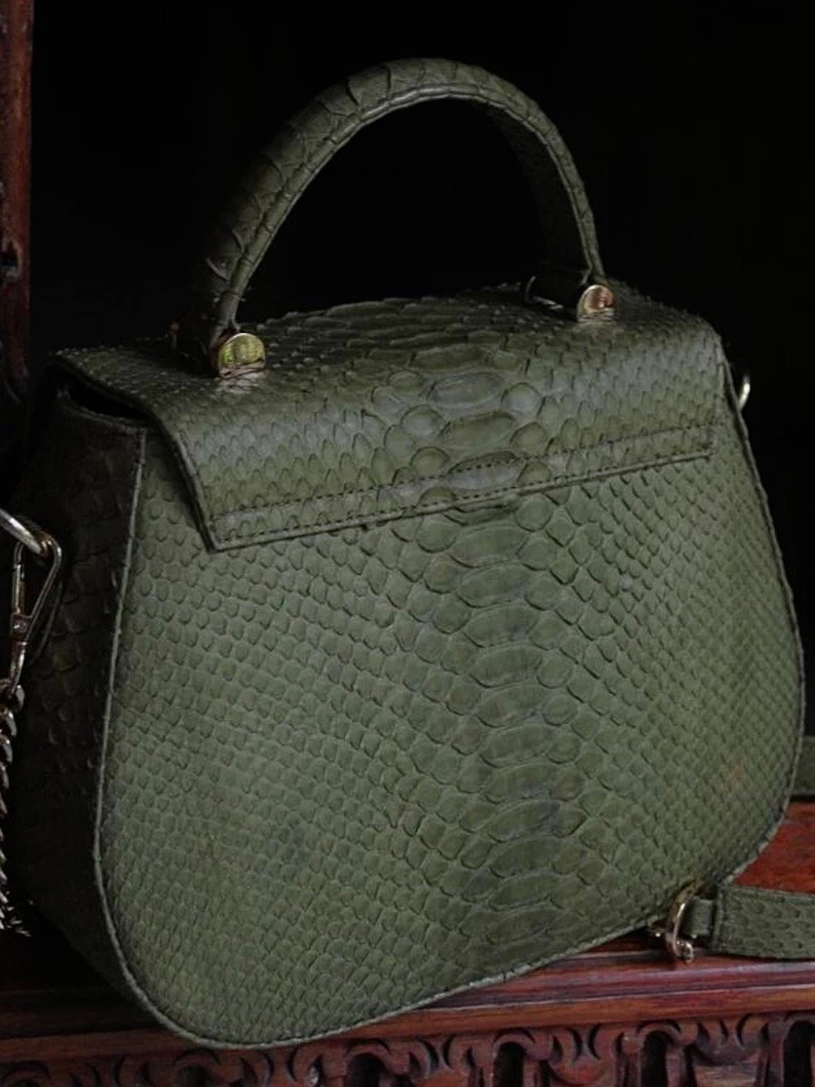 Genuine Python Top Handle Bag / Designer Bag / Exotic Leather Bag ...