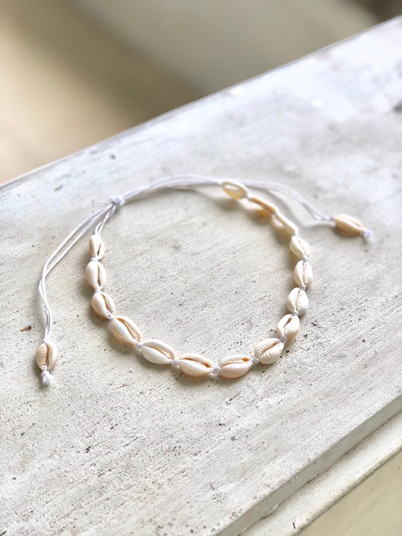 Shell Choker Necklace, Cowrie Chocker, White Shell Adjustable Necklace ...