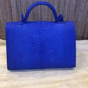 Top Handle Bright Blue Classy Genuine Python Skin Bag | Exotic Leather ...