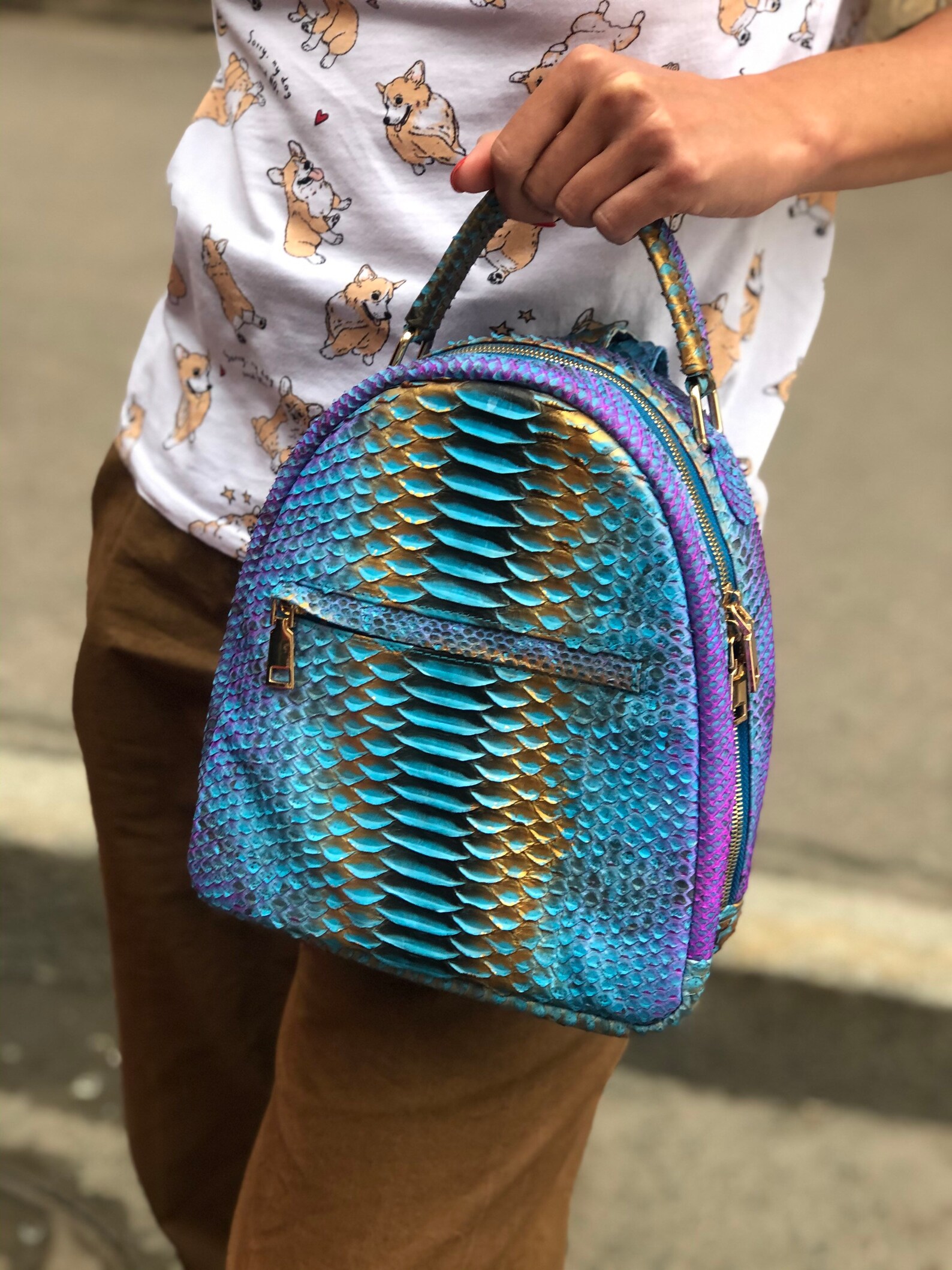 Genuine Python Skin Blue Shiny Backpack Exotic Leather Bags | Etsy