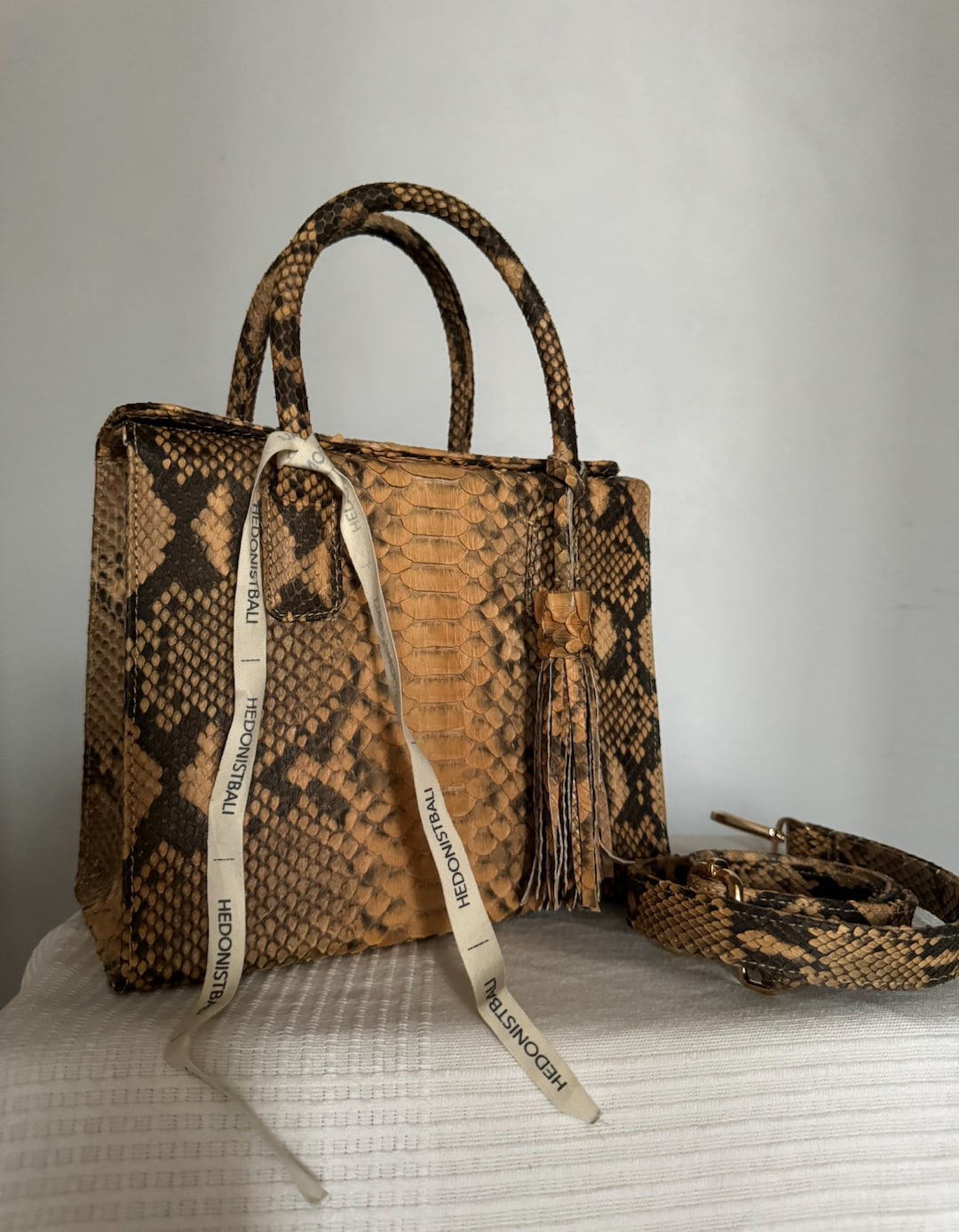 Top Handle Beige Classy MORA Genuine Python Skin Bag | Exotic Leather ...