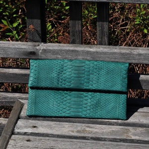 Genuine Python Skin Dark Green Envelope Clutch | Classy Elegant Leather ...