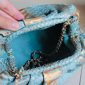 Genuine Python Skin Blue Pouch Bag | Exotic Leather Bags | Small Size ...