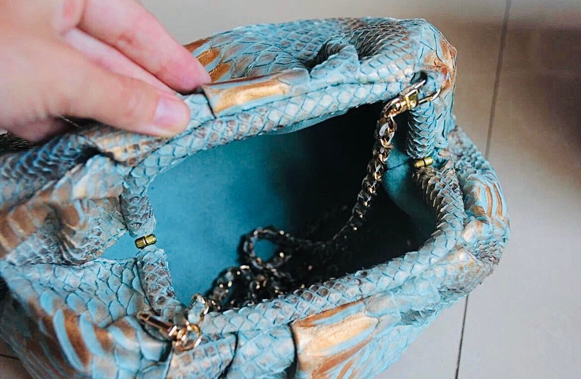 Genuine Python Skin Blue Pouch Bag Exotic Leather Bags - Etsy