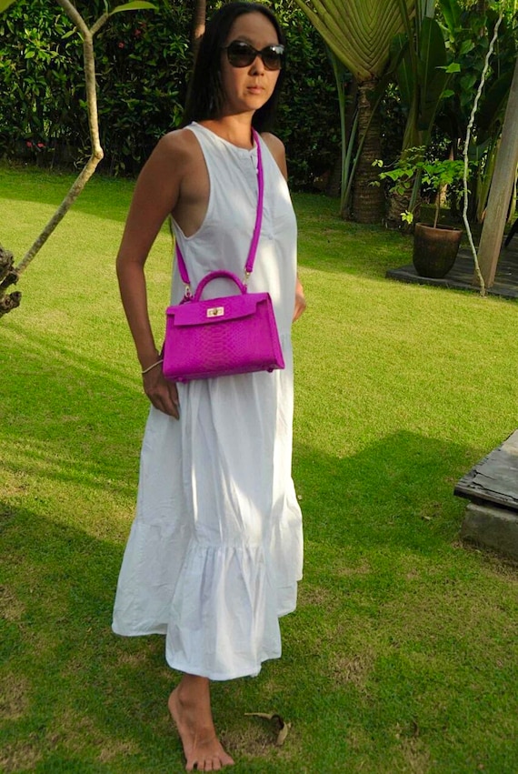 Top Handle Hot Pink Classy Genuine Python Skin Bag | Exotic Top Handle Hot Pink Classy Genuine Python Skin Bag | Exotic