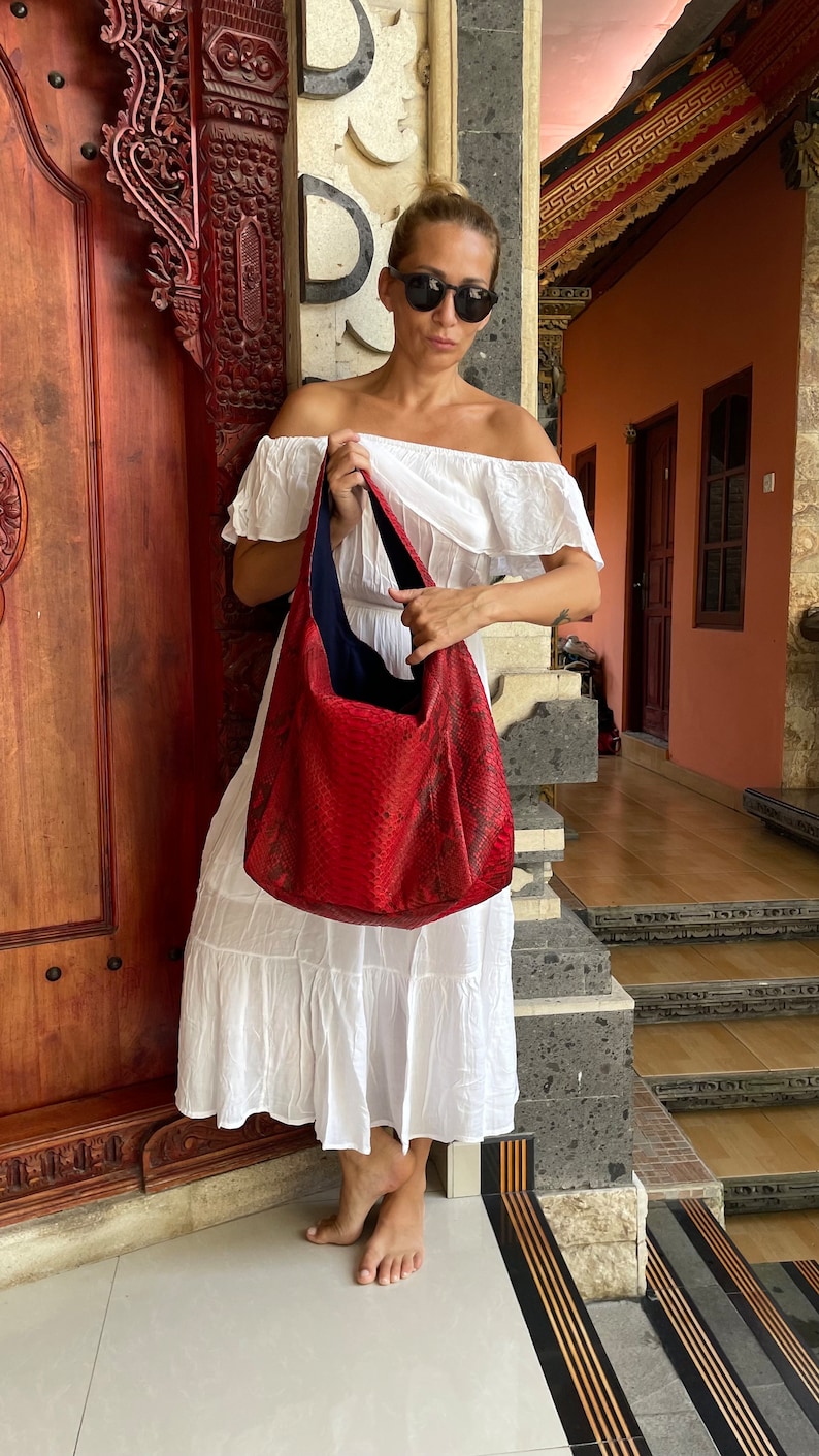 Big Soft Hobo Classy Sport Woman Bag | Purse Genuine Python Skin | Red Riva Elegant Leather ...