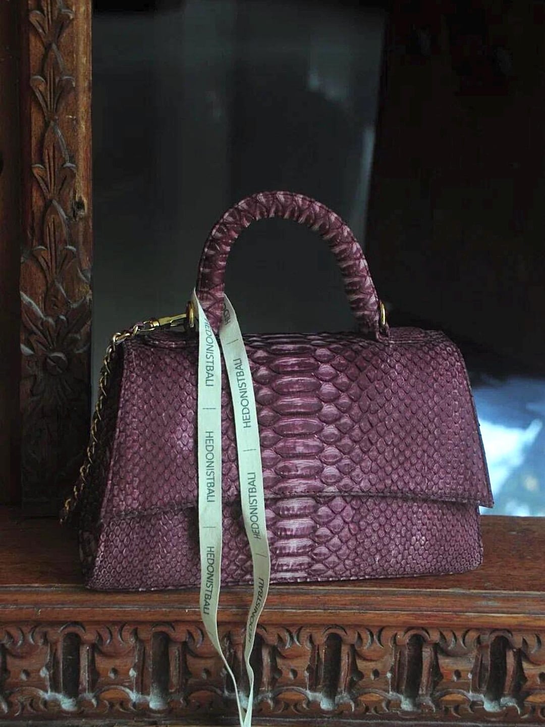 Top Handle Wine Classy Genuine Python Skin Bag | Exotic Leather Bags ...