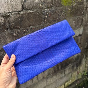 Genuine Python Skin Bright Blue Ultramarine Envelope Clutch| Foldover Woman Summer Purse ...