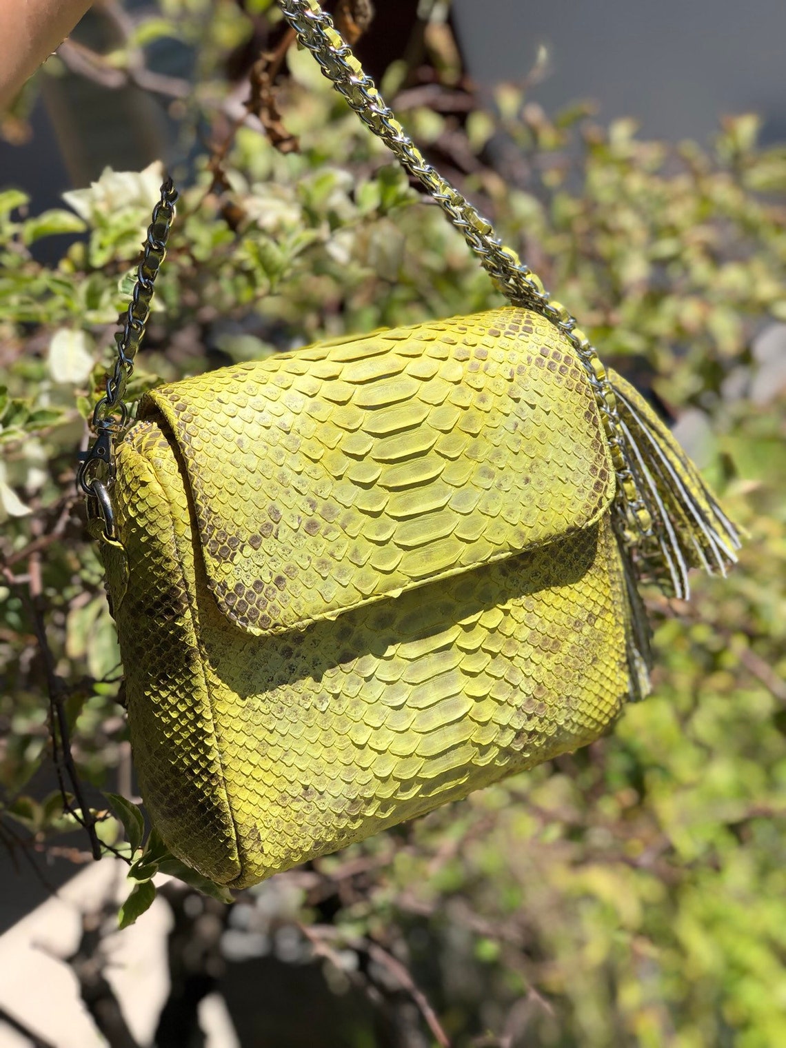 Genuine Python Skin Crossbody Chain Yellow Snake Print Tassel - Etsy