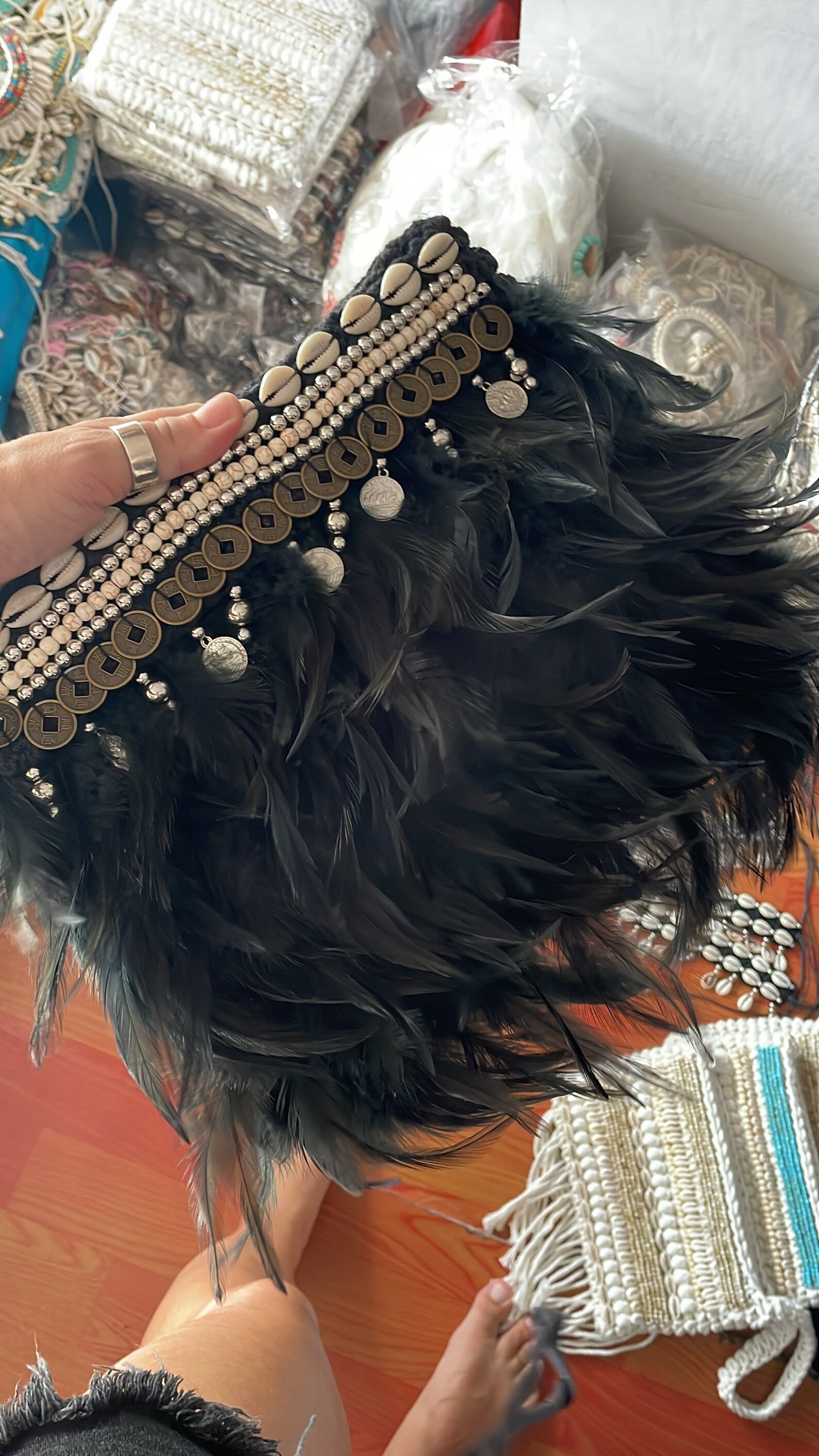 Bohemian Macrame Crochet Feather Black Handmade Clutch / Coachella Bag ...