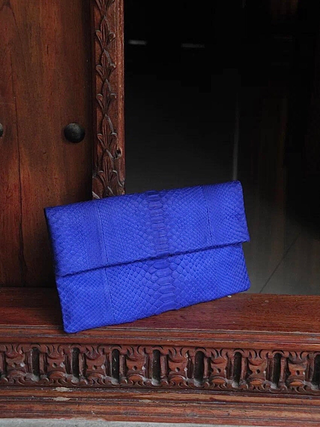 Genuine Python Skin Bright Blue Ultramarine Envelope Clutch| Foldover ...