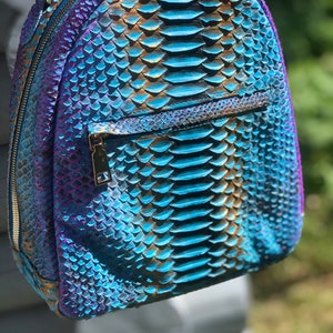 Genuine Python Skin Blue Shiny Backpack | Exotic Leather Bags | Women ...