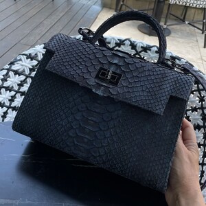 Top Handle Dark Grey Classy Genuine Python Skin Bag | Exotic Leather ...
