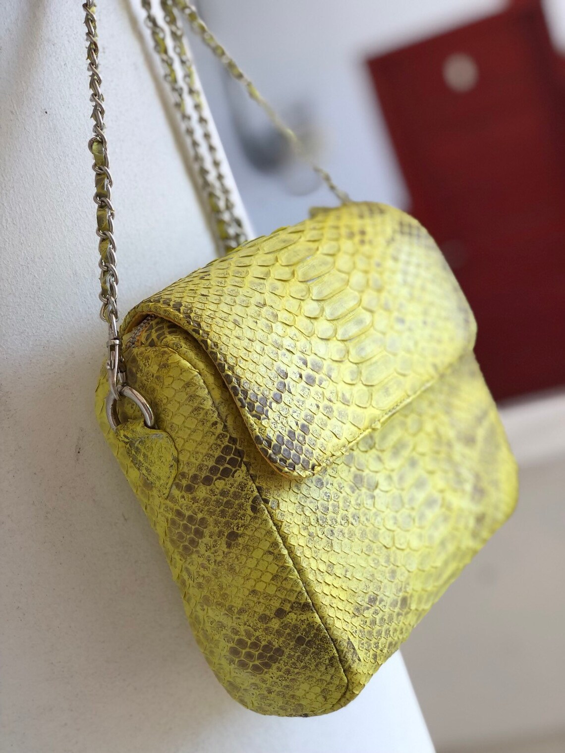 Genuine Python Skin Crossbody Chain Yellow Snake Print Tassel - Etsy