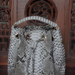 Genuine Python Skin Grey Bucket Crosshandle Bag/ Designer Women Purse ...