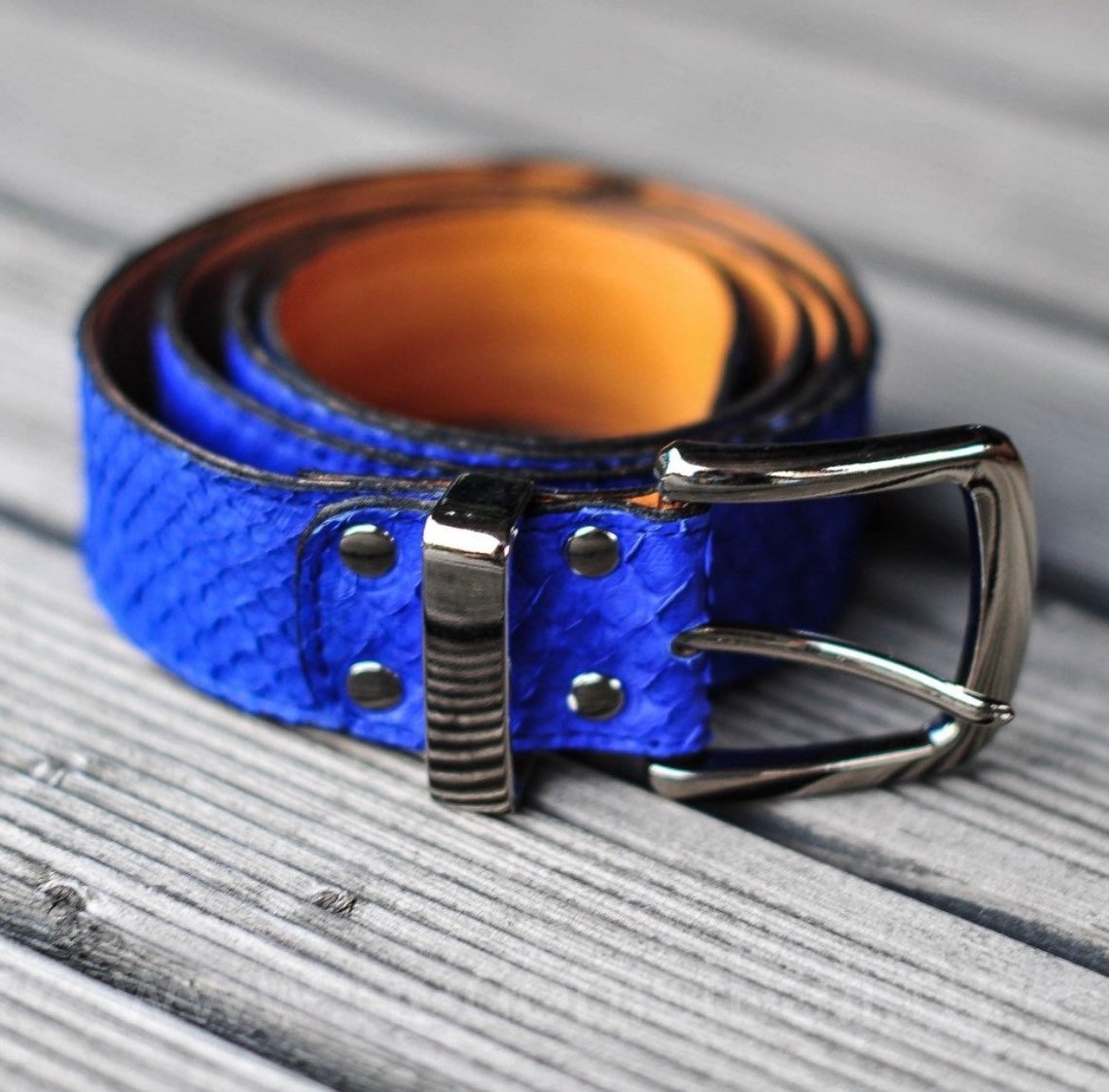 Genuine python skin blue belt electric blue ultramarine belt | Etsy