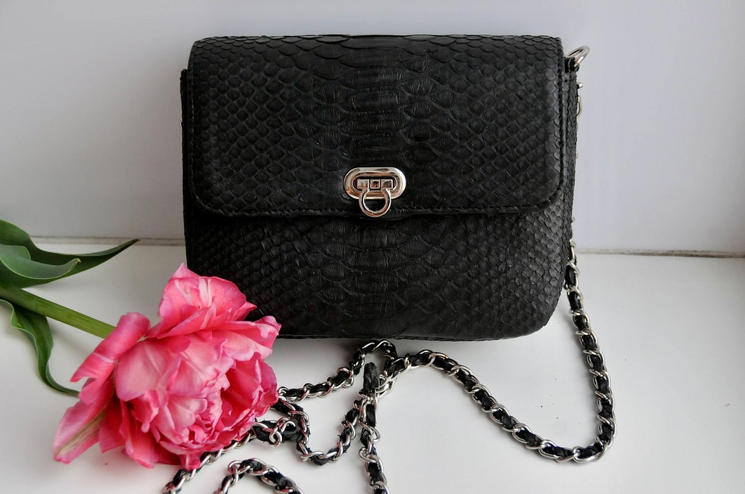 Genuine Python Skin Gino Bag | Black Crossbody Bag | Classy Chain ...