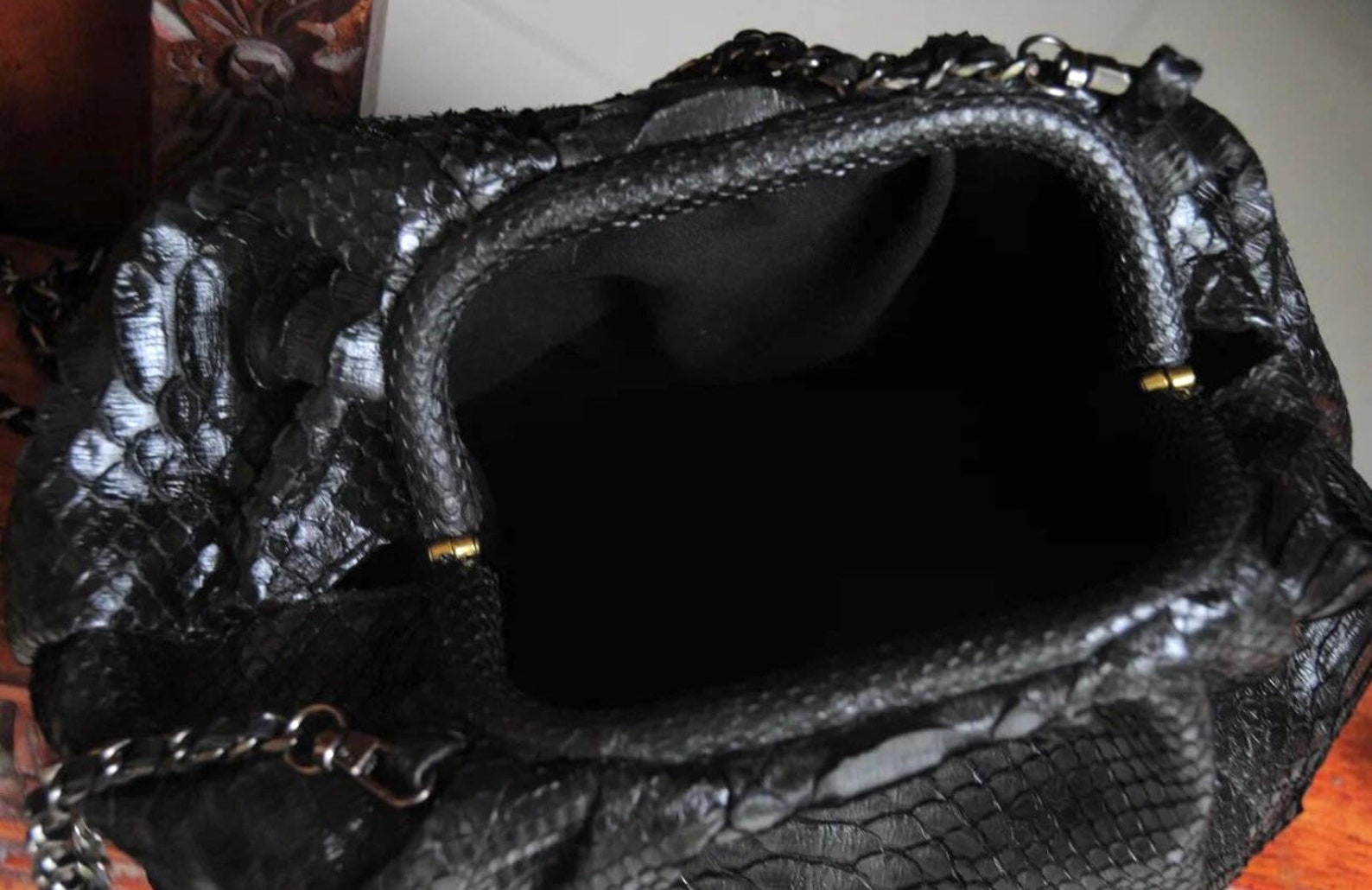 Genuine Python Skin Black Pouch Bag | Exotic Leather Bags | Small Size ...