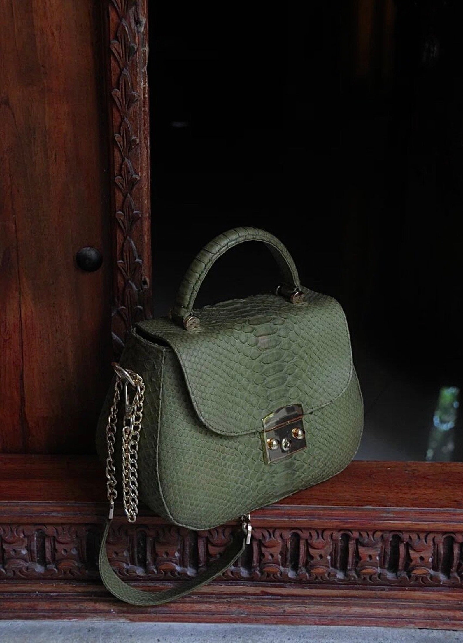 Genuine Python Top Handle Bag / Designer Bag / Exotic Leather Bag ...