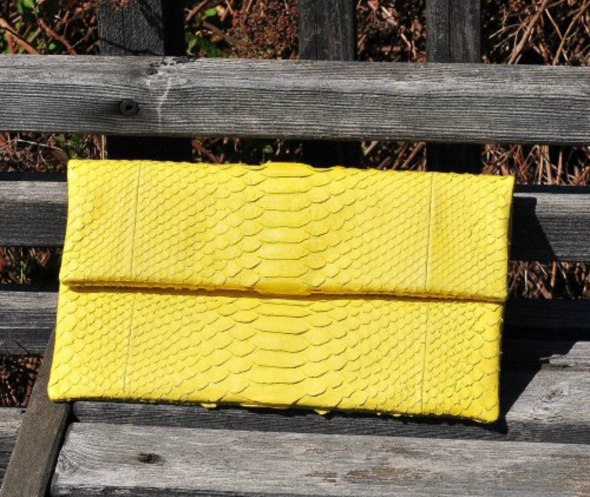 Genuine Python Skin Yellow Handmade Clutch, Classy Elegant Leather ...