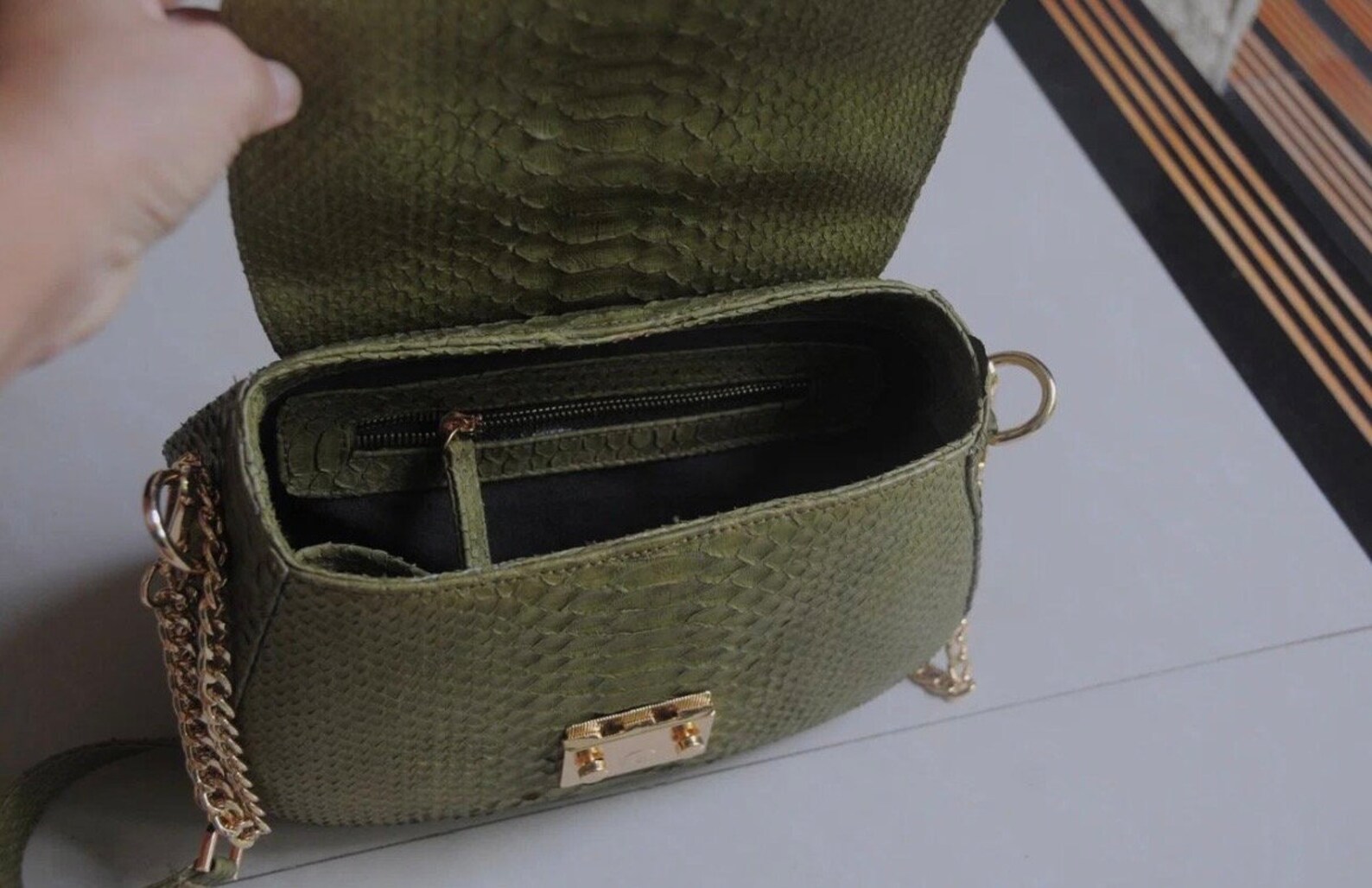 Genuine Python Top Handle Bag / Designer Bag / Exotic Leather Bag ...