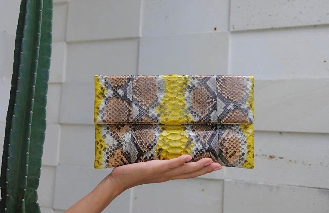 Genuine Python Skin Yellow and Brown Handmade Clutch, Classy Elegant ...